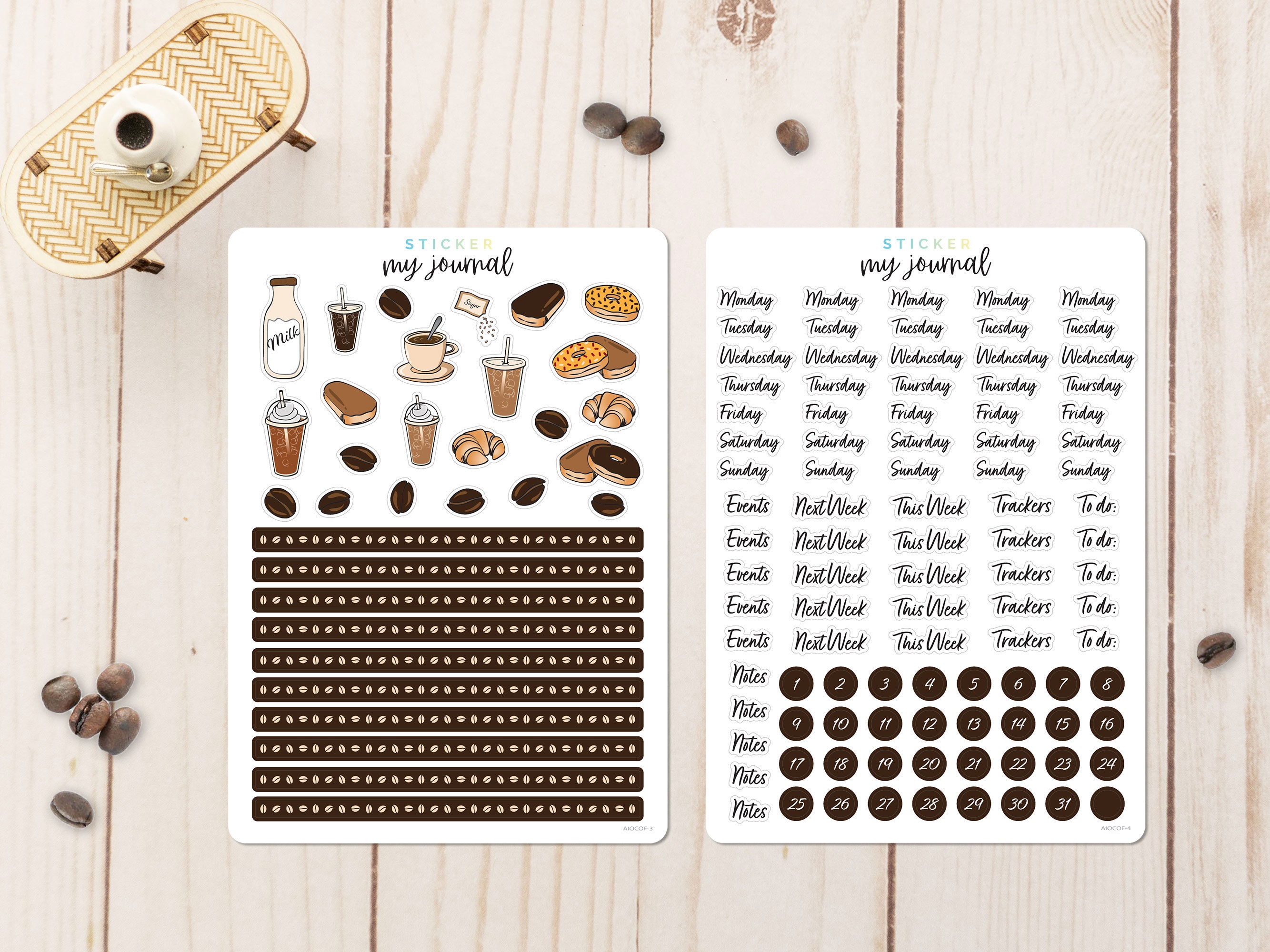 Coffee Lover Any Month Undated Bullet Journal Sticker Kit | Coffee ...