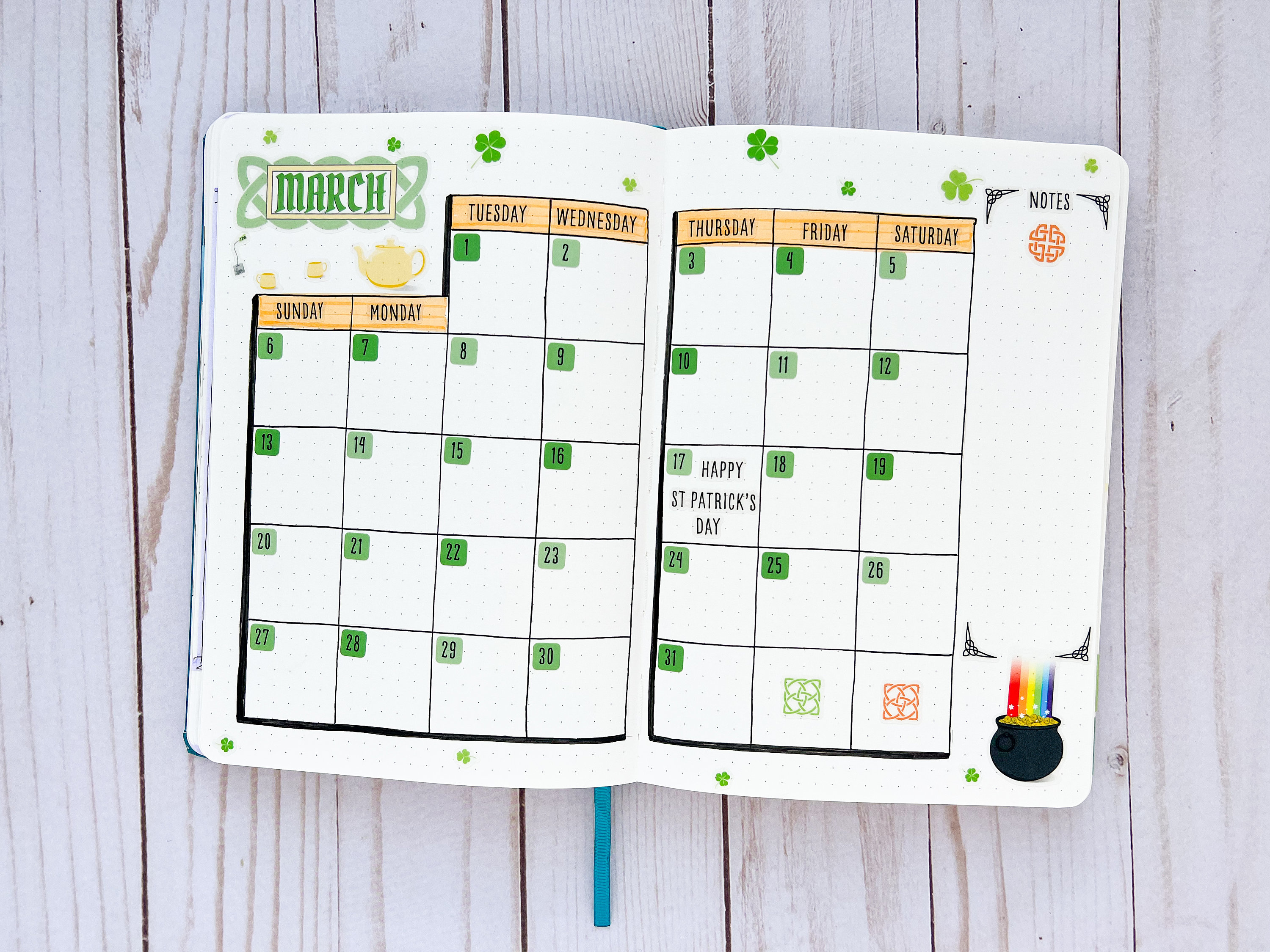 March Bullet Journal Sticker Sheet - Basics St Patrick's Day Themed ...