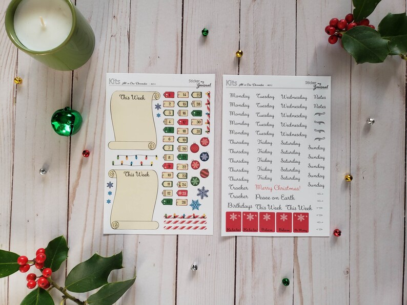 December Monthly Bullet Journal Sticker Kit Christmas Themed | Etsy