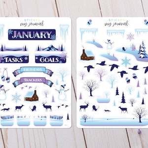 January Monthly Bullet Journal Sticker Kit - Winter Themed Stickers for ...