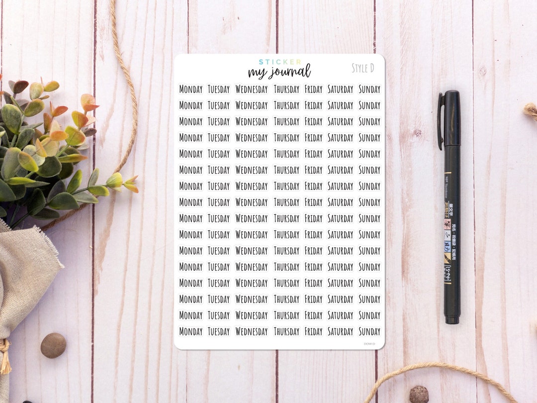 Days of the Week Stickers in Style D - Stickers for Your Bullet Journal ...
