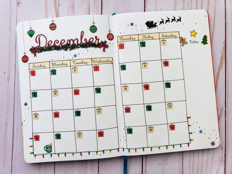 December Bullet Journal Sticker Sheet - Basics Christmas Holiday Themed ...