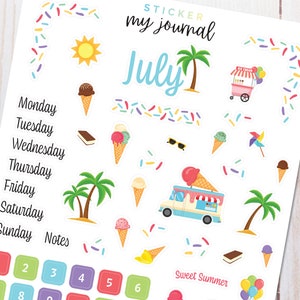 July Bullet Journal Sticker Sheet - Basics - Summer Ice Cream Treat ...