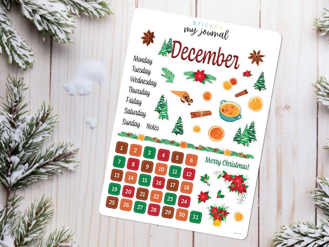 December Bullet Journal Sticker Sheet - Basics - Holiday Spice Themed ...