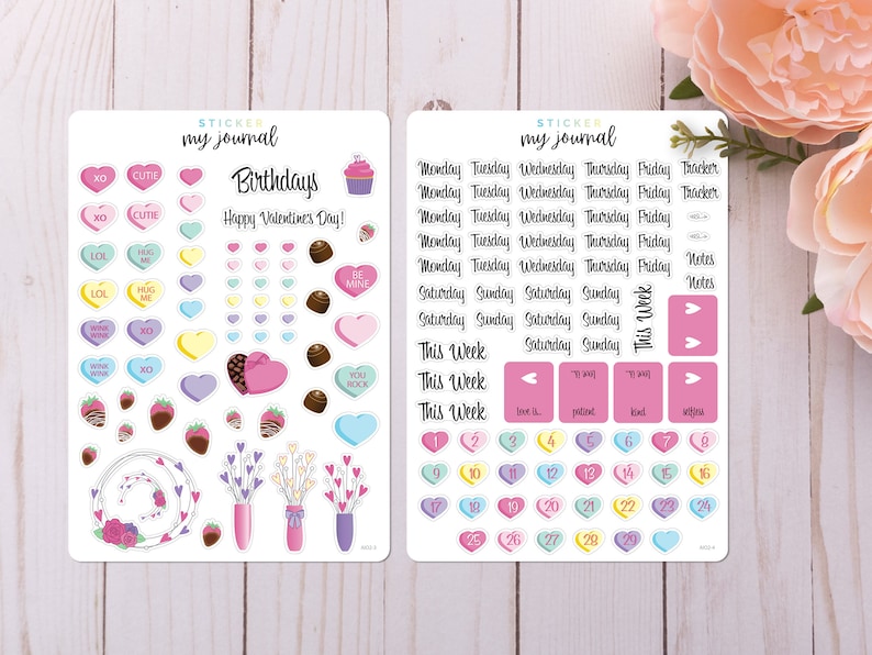 February Monthly Bullet Journal Sticker Kit Valentines | Etsy