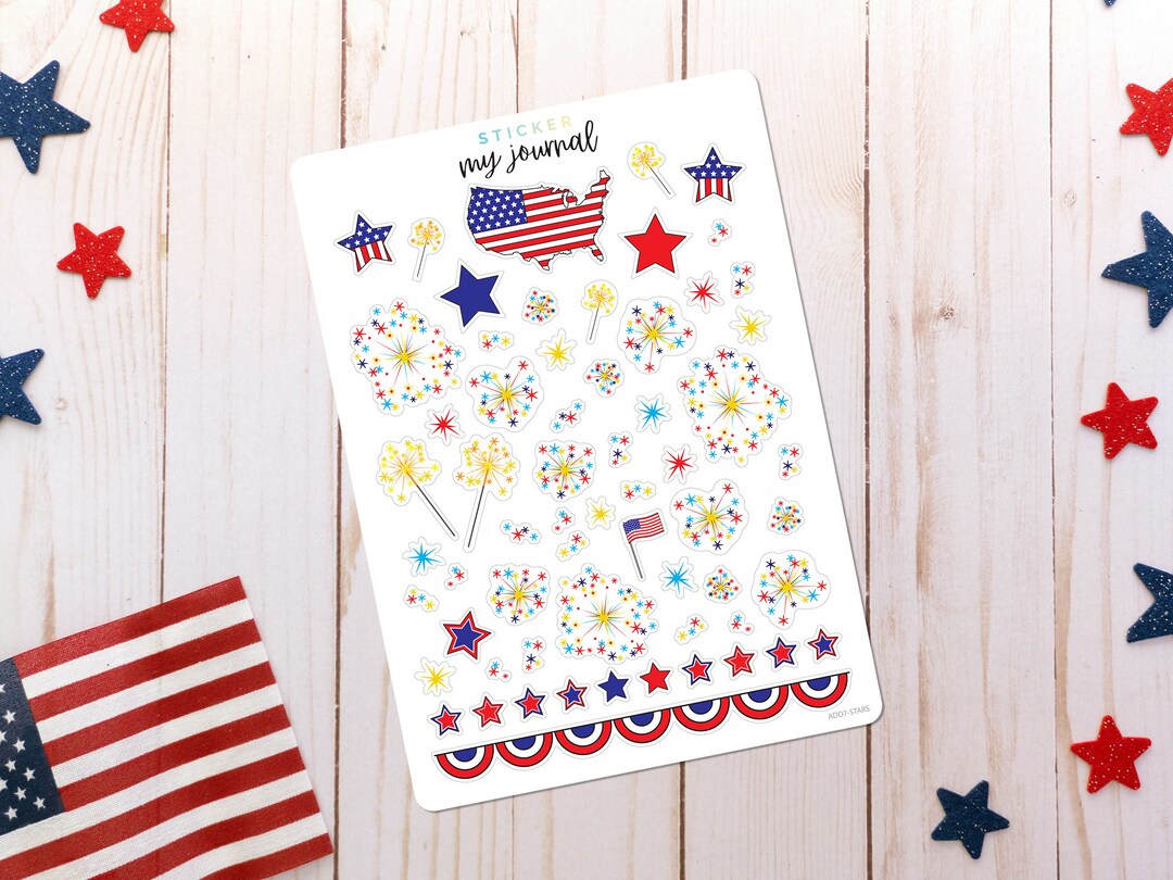 Stars & Stripes Sticker Sheet - Themed Stickers for Your Bullet Journal ...