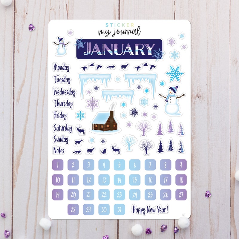 January Stickers - Etsy