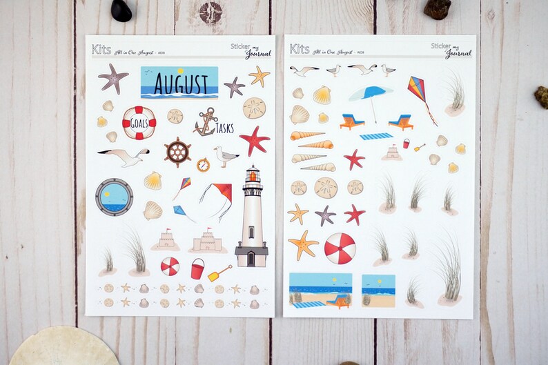 August Monthly Bullet Journal Sticker Kit Beach themed | Etsy