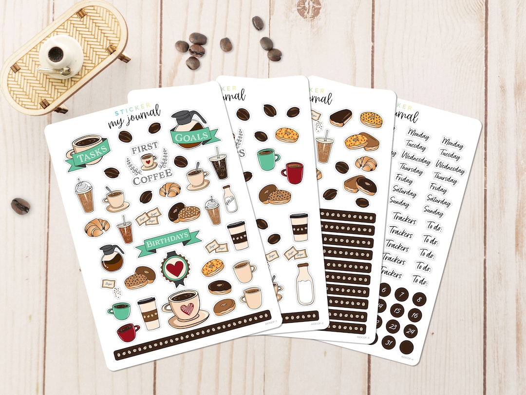 Coffee Lover Any Month Undated Bullet Journal Sticker Kit | Coffee ...