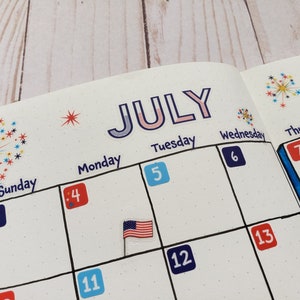 July Bullet Journal Sticker Sheet - Basics - Patriotic Stickers for ...