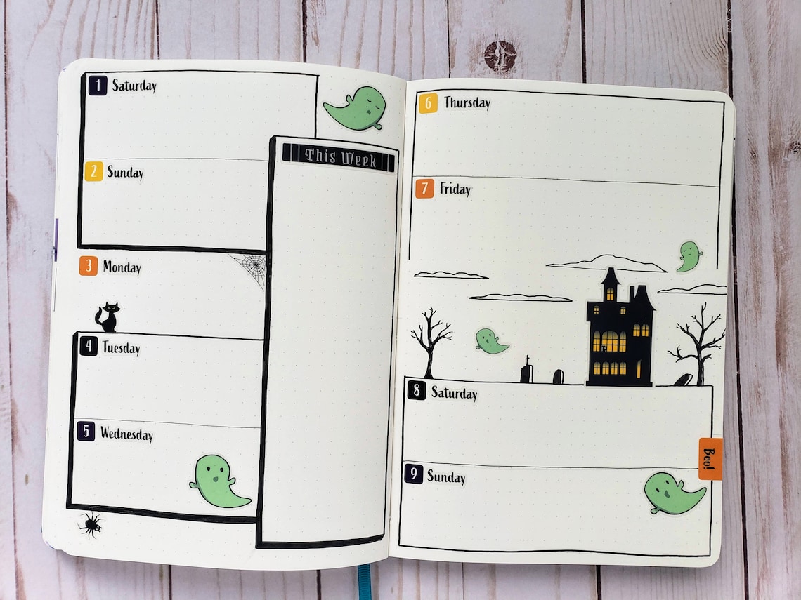 October Monthly Bullet Journal Sticker Kit Halloween Themed - Etsy