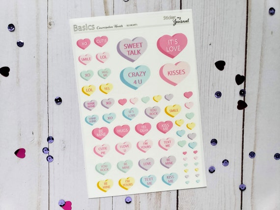 Conversation Hearts Sticker Sheet for your monthly bullet | Etsy