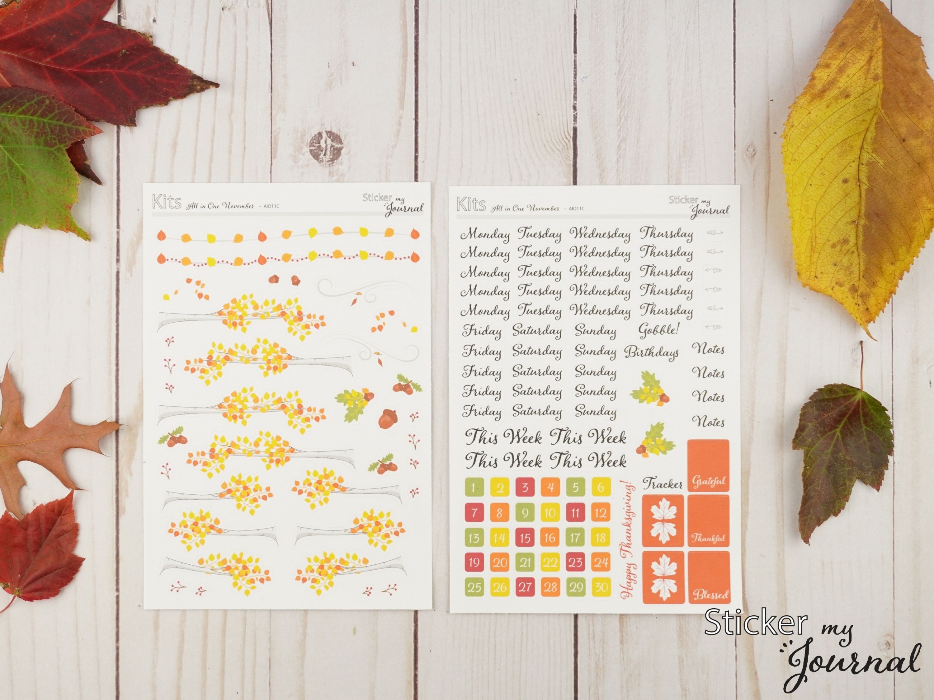 November Monthly Bullet Journal Sticker Kit Autumn | Etsy