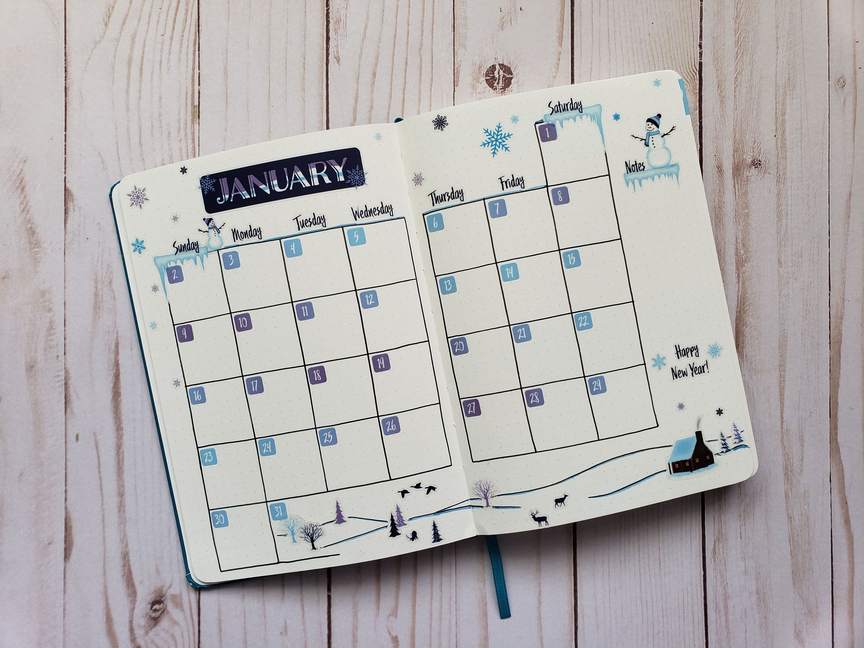 January Bullet Journal Sticker Sheet Basics Winter Themed - Etsy