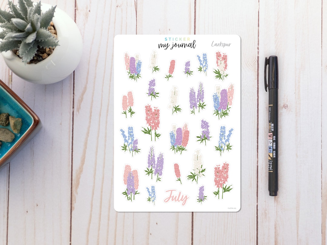 July Flowers of the Month Sticker Sheet | Larkspur | Stickers for ...