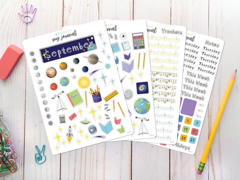 September Monthly Bullet Journal Sticker Kit Space & Back to | Etsy