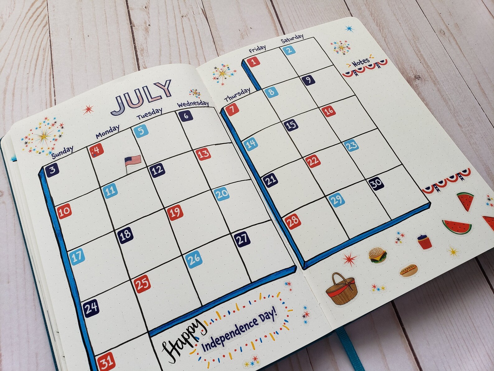 July Bullet Journal Sticker Sheet Basics Patriotic - Etsy