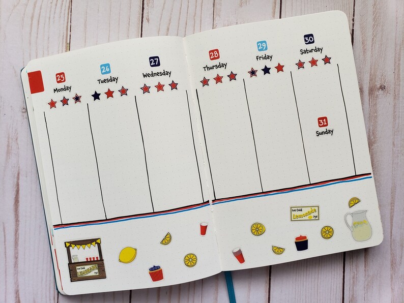 July Monthly Bullet Journal Sticker Kit Patriotic Stickers - Etsy