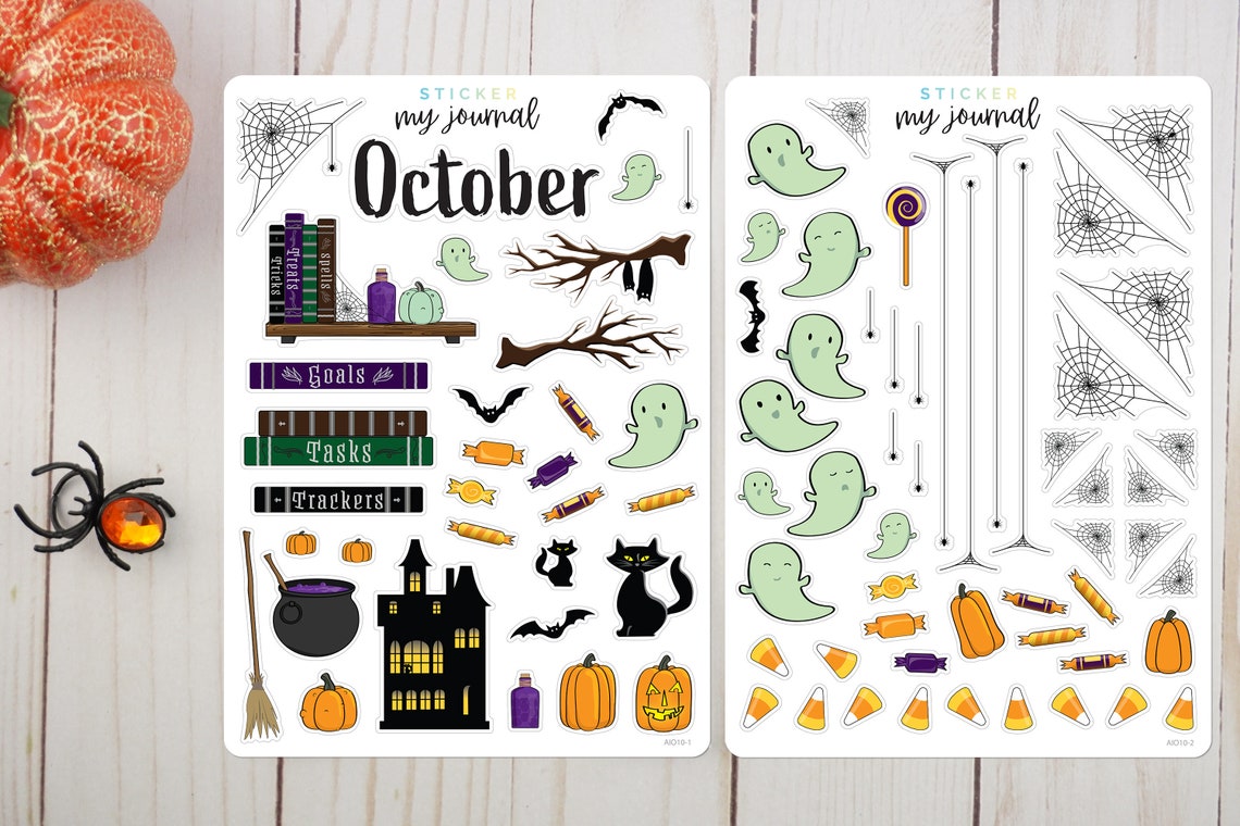 October Monthly Bullet Journal Sticker Kit Halloween Themed - Etsy