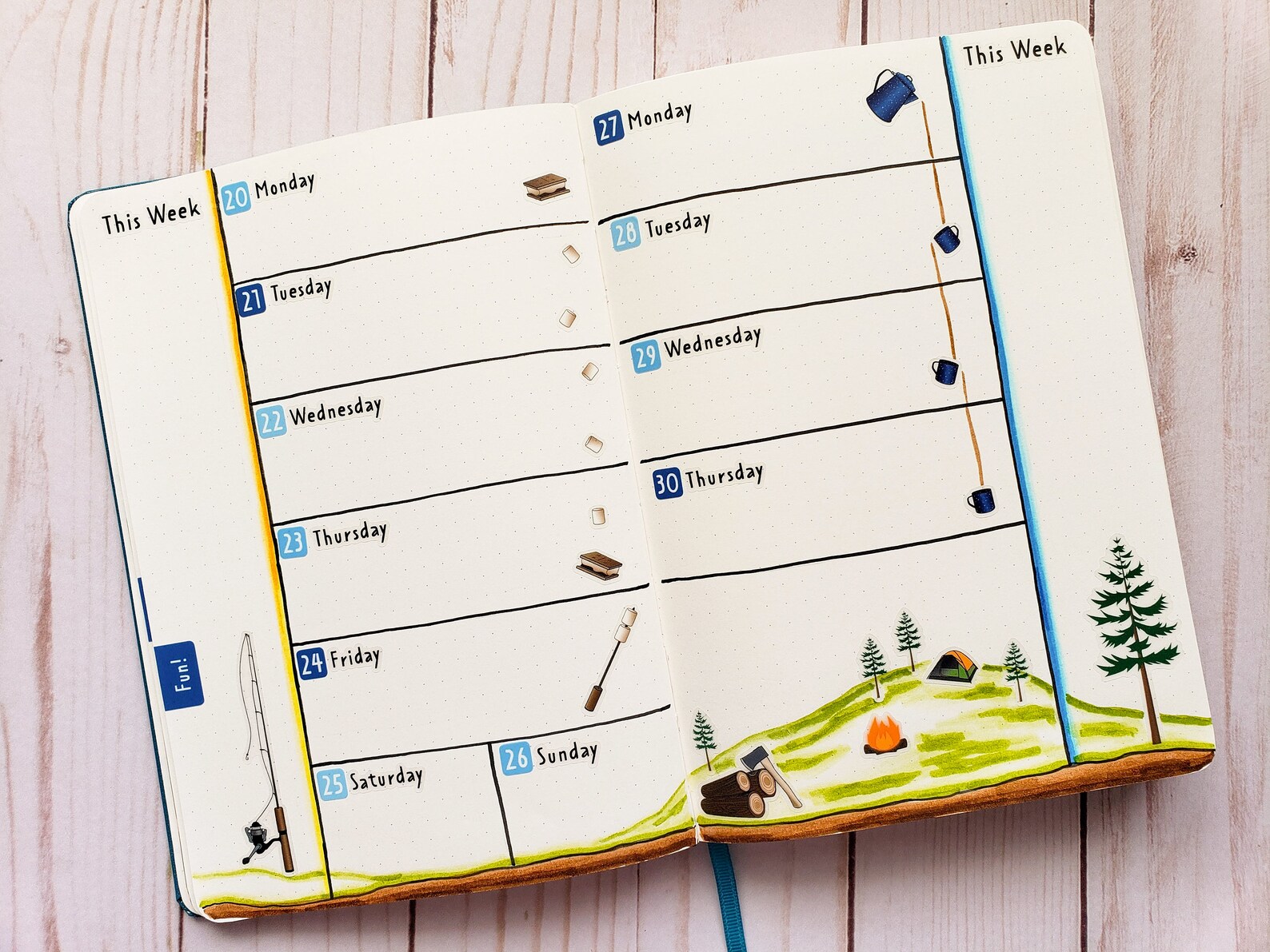 June Monthly Bullet Journal Sticker Kit - Summer Camping Themed ...