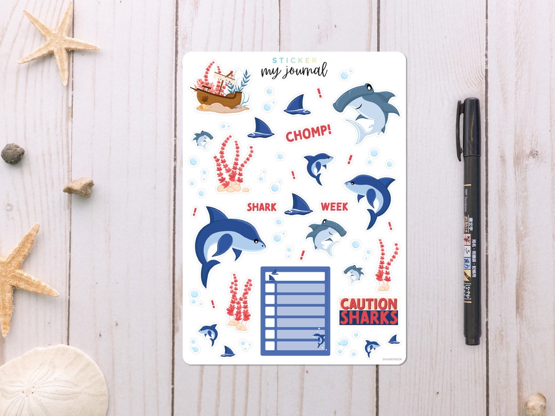 Shark Sticker Sheet - Shark Week Stickers | Period and Cycle Tracking ...