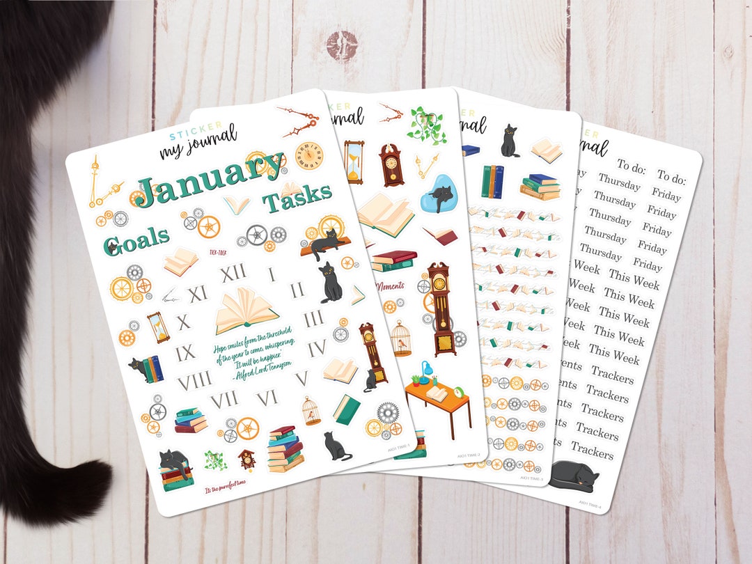 January Monthly Bullet Journal Sticker Kit - It's About Time - Themed ...