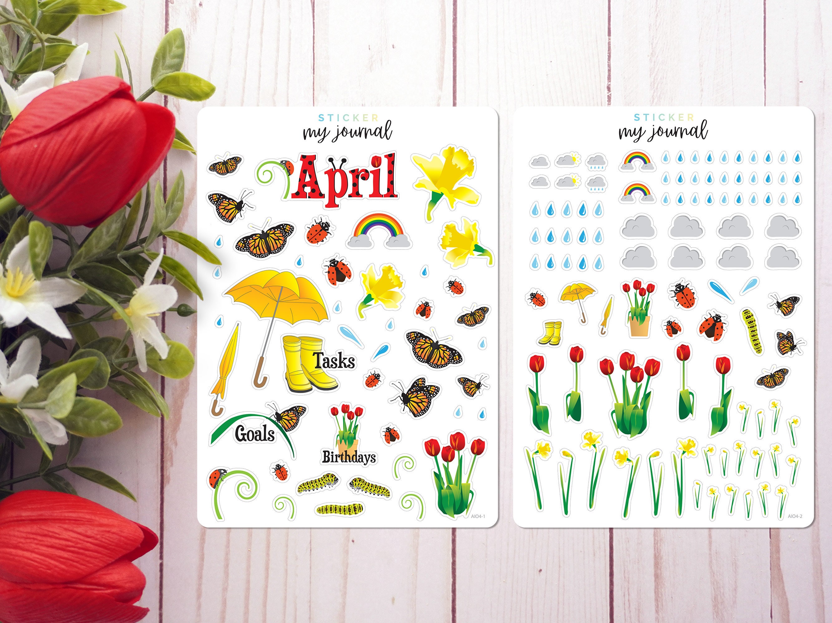 April Monthly Bullet Journal Sticker Kit Spring Themed - Etsy