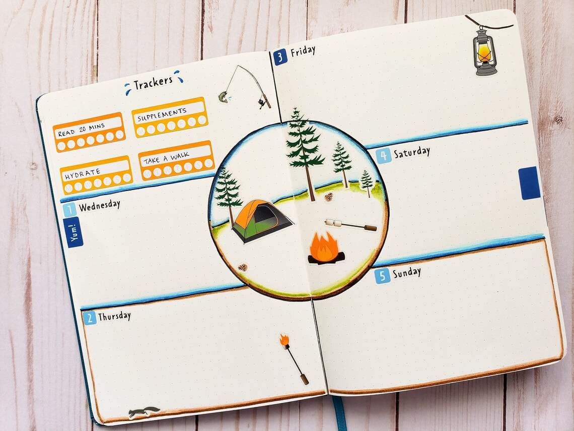 June Monthly Bullet Journal Sticker Kit Summer Camping - Etsy