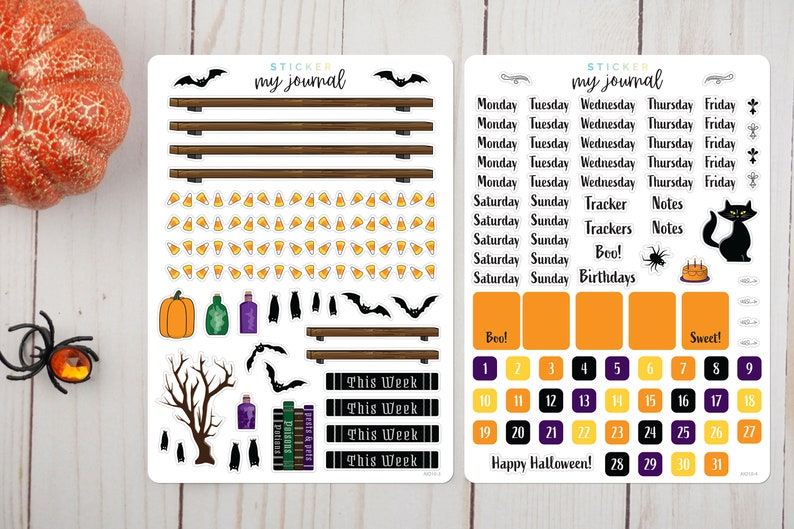 October Monthly Bullet Journal Sticker Kit Halloween Themed - Etsy