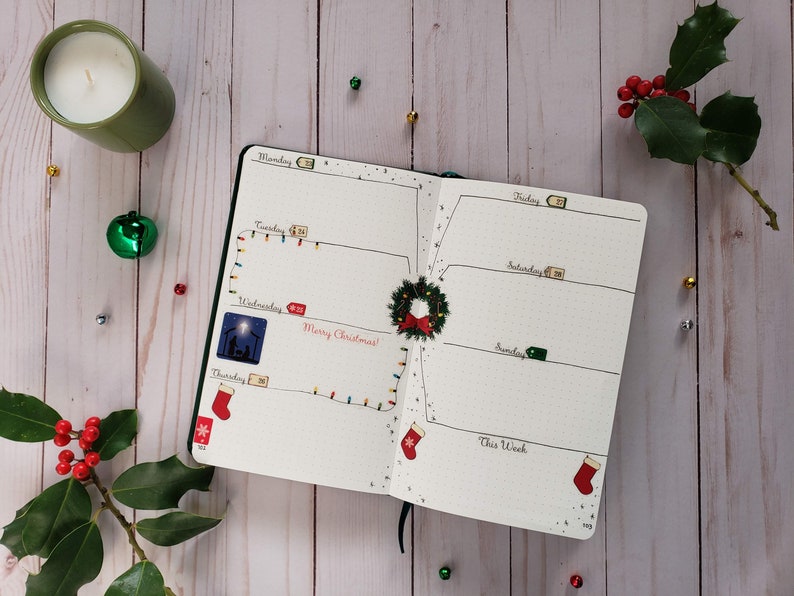 December Monthly Bullet Journal Sticker Kit Christmas Themed | Etsy