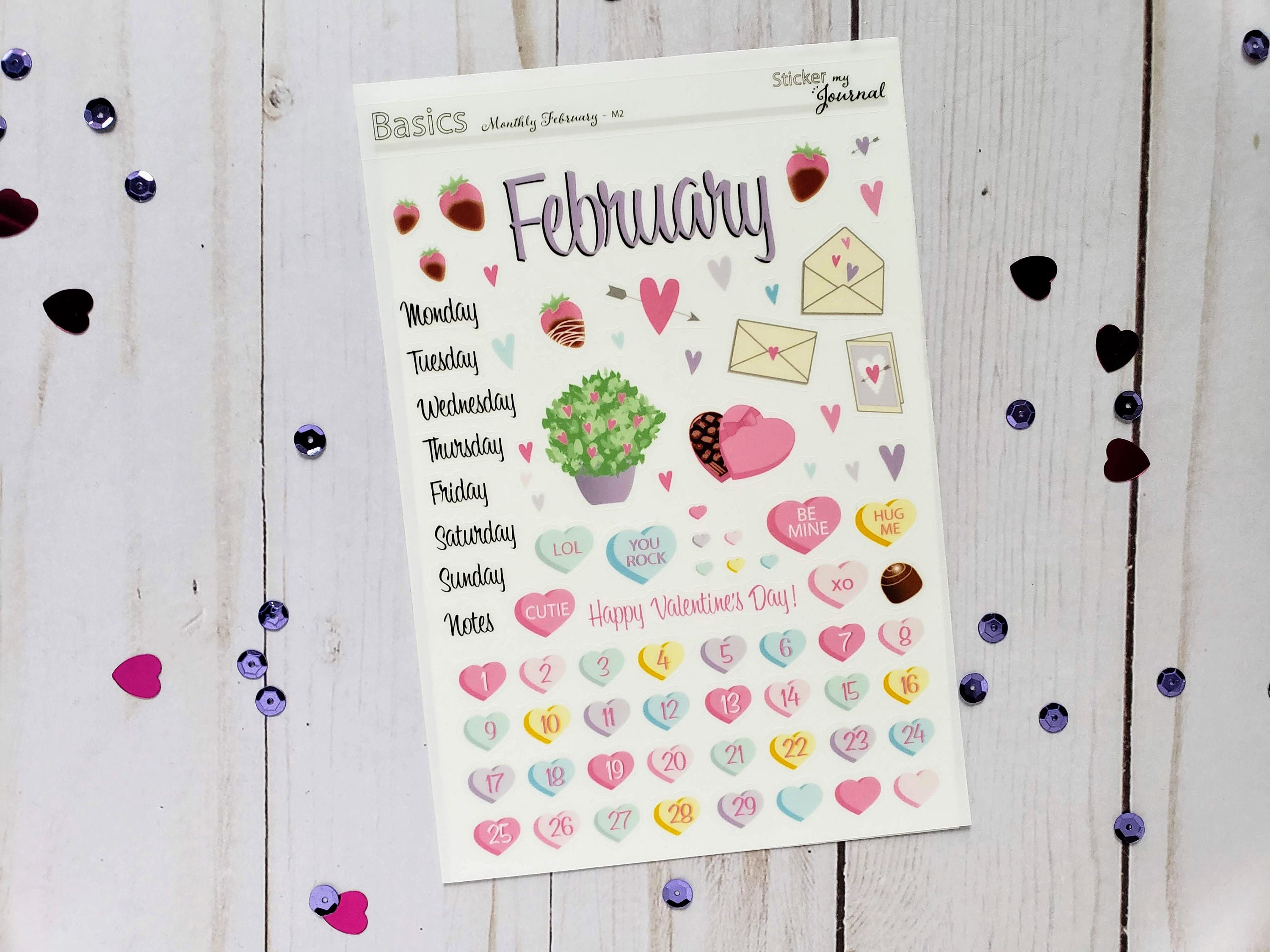 February Bullet Journal Sticker Sheet Basics Valentine | Etsy