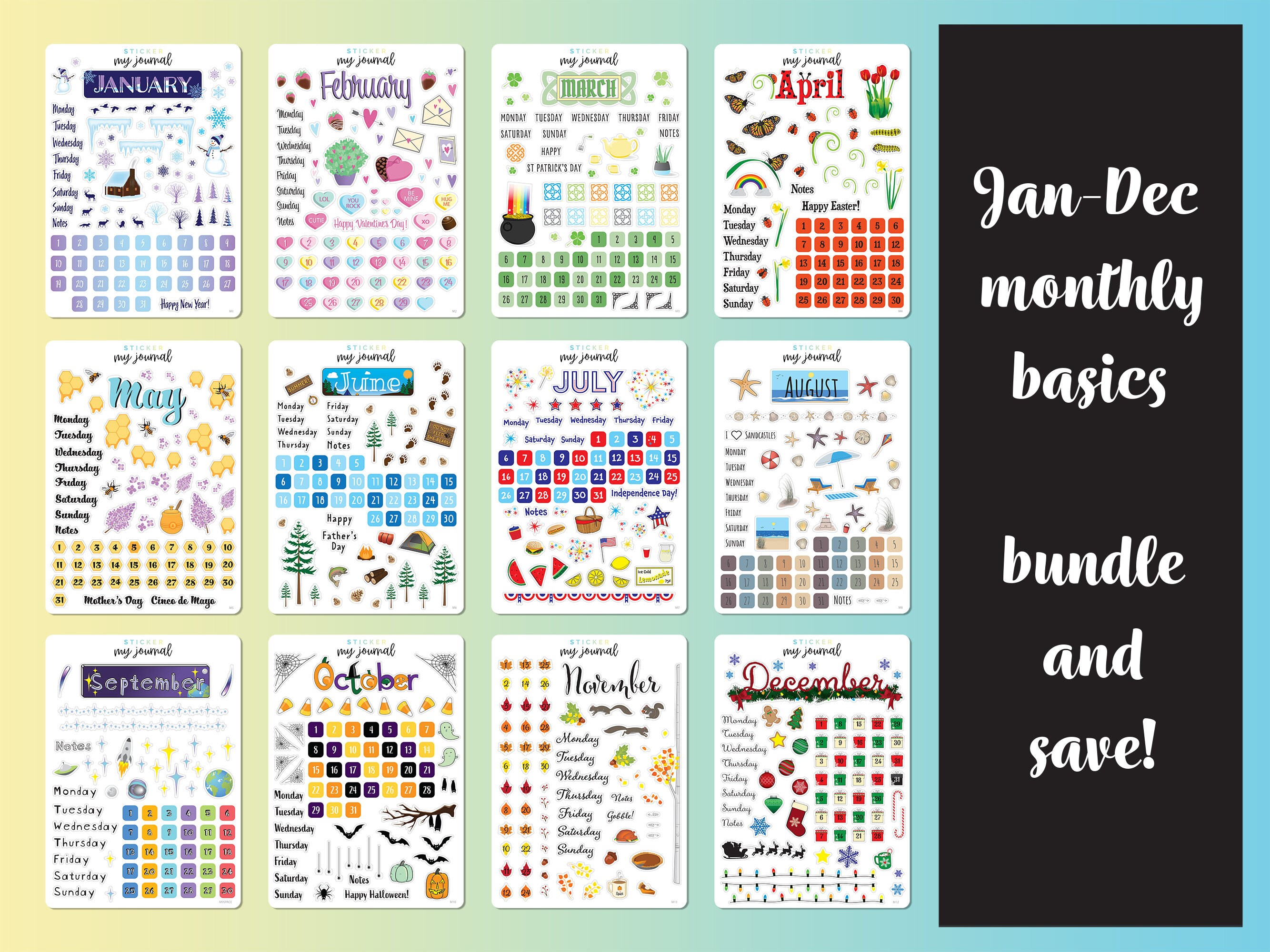 Month of the Year December Monthly Stickers for Planner Stickers Month ...