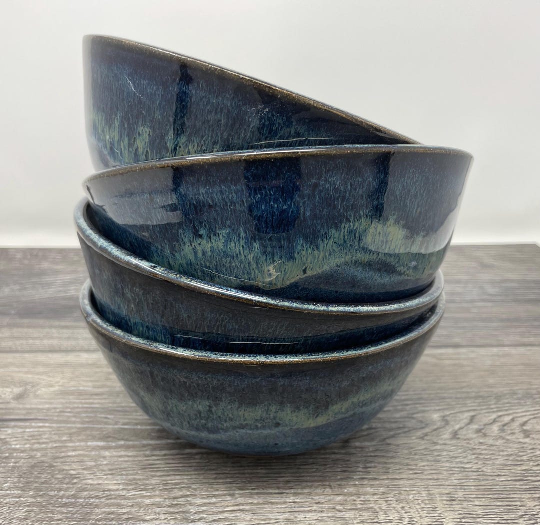 Four Bowl Set, Small Ceramic Bowls, Ice Cream Bowls, Cereal Bowls, Blue ...