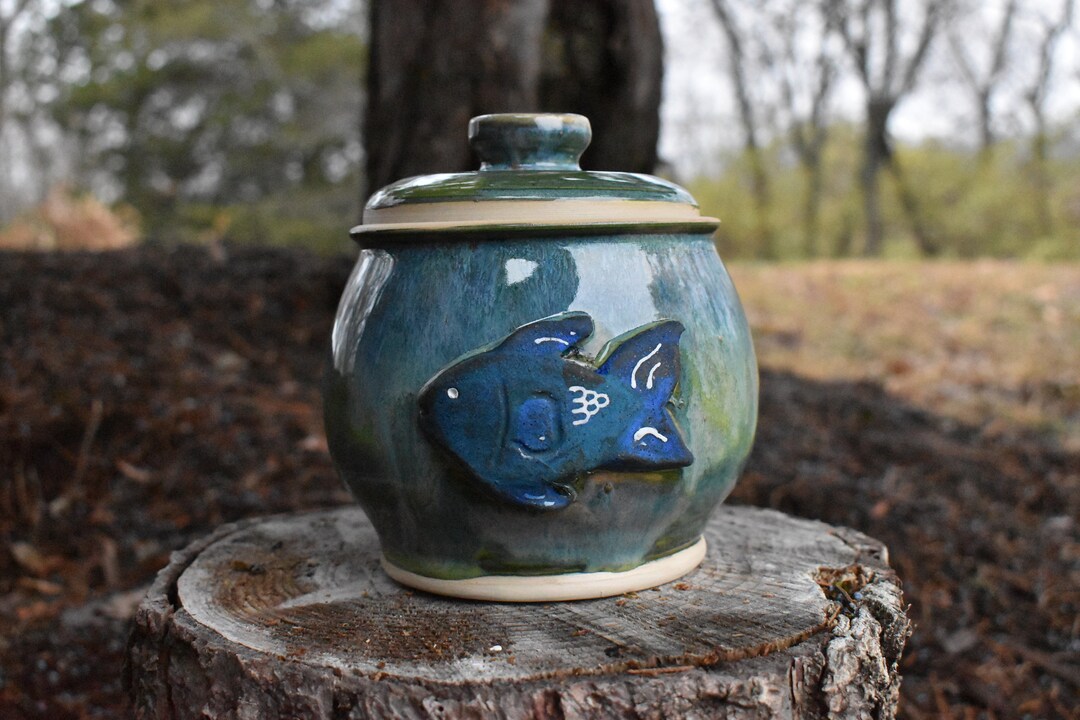 Petite Blue Fishy Treat Jar Ceramic Jar Pet Treat Jar Cat - Etsy