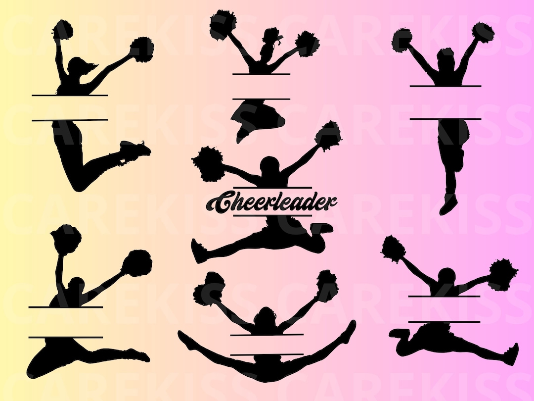Cheerleader Silhouette Clipart Svg, Name Frames Svg, Jumping in Air ...