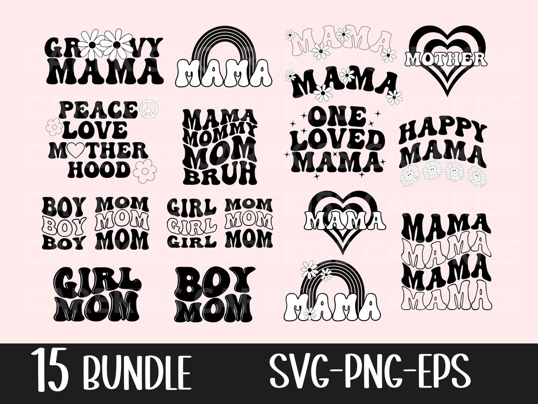 Mama Hippe Bundle Svg, Groovy Svg, Mom Svg, Retro Mama Svg, Boho Mama ...