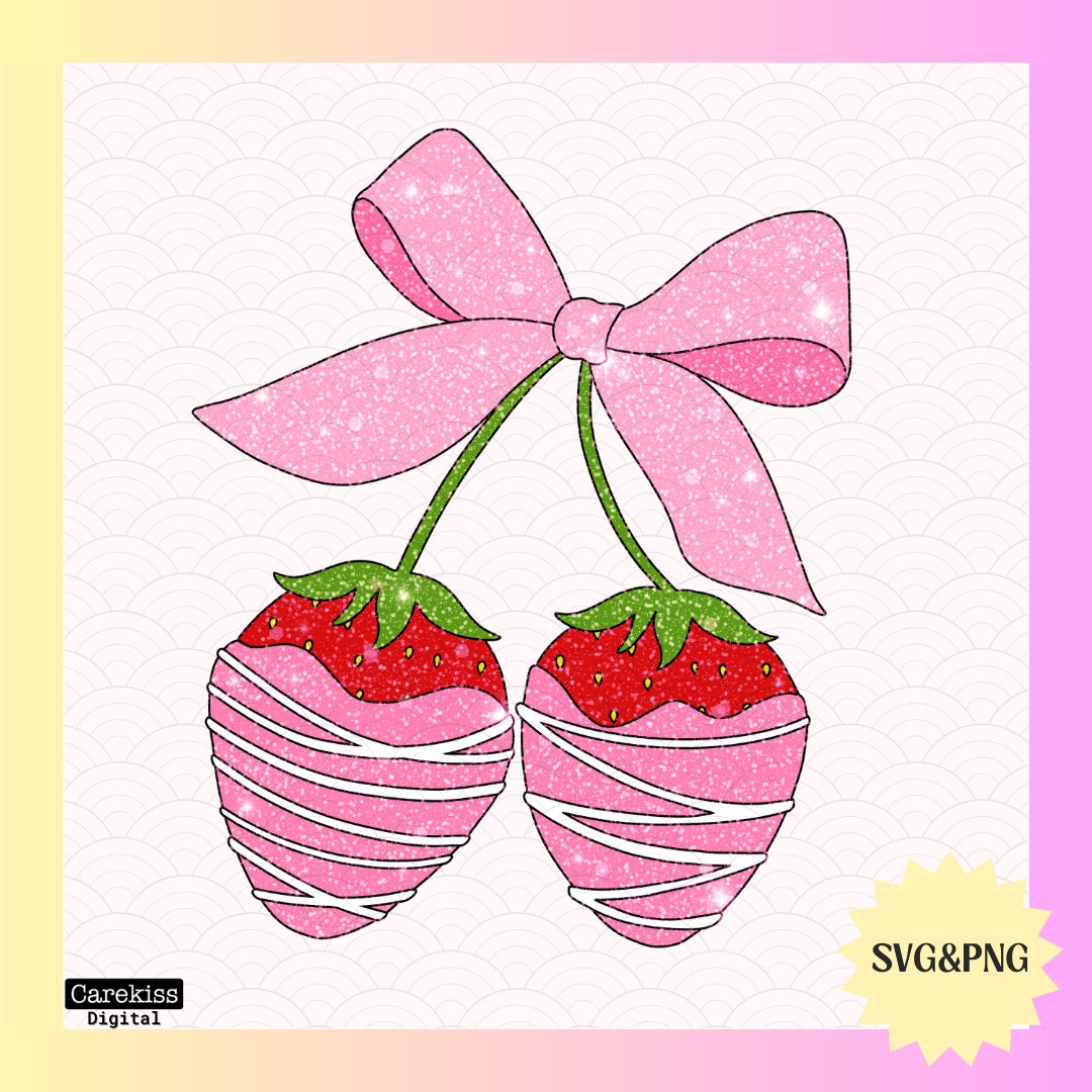 Strawberry Png Svg Sequin Png Coquette Clipart Preppy Png Pink Bow ...