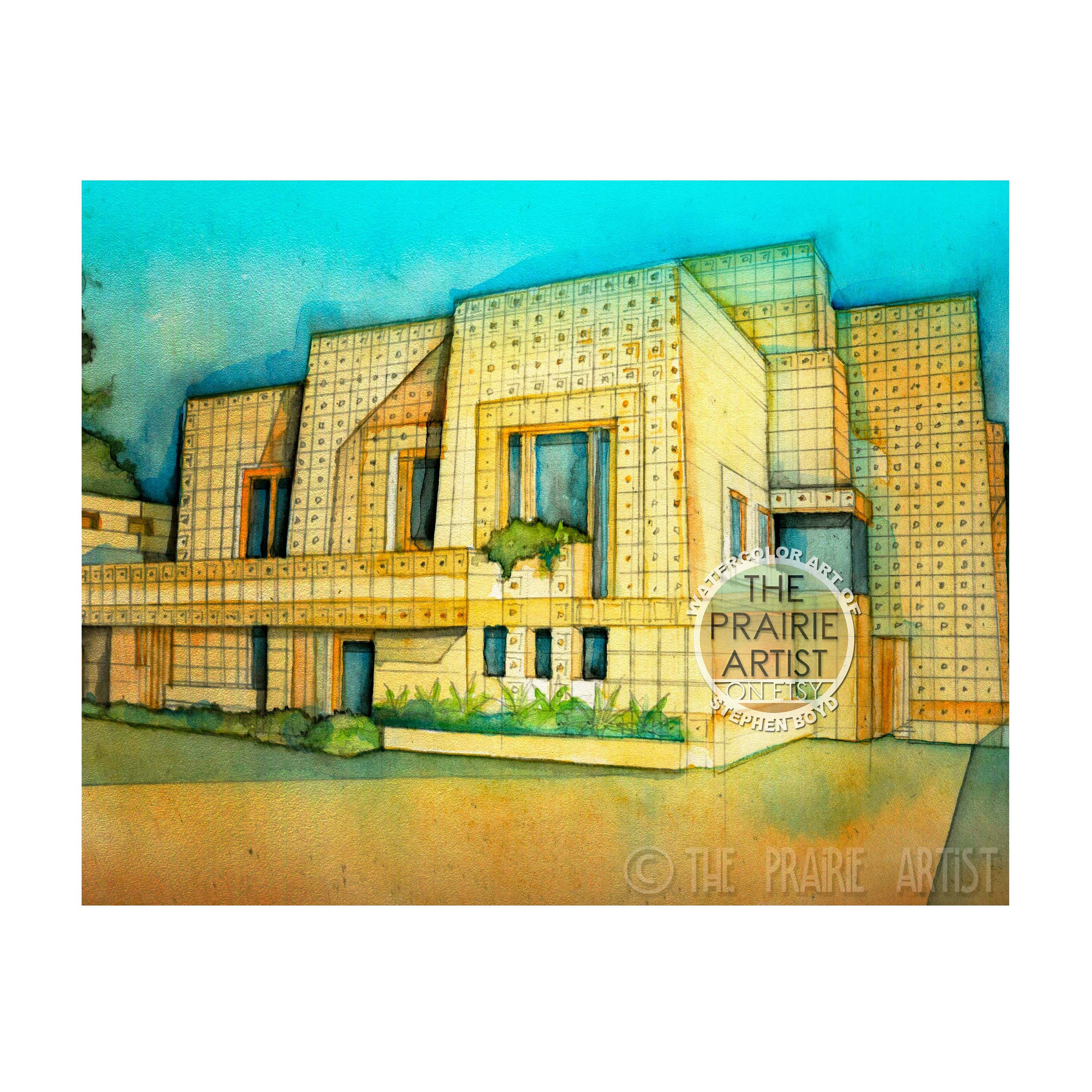 Ennis House Los Angeles, CA Fine Art Watercolor Giclee Print, Wright ...