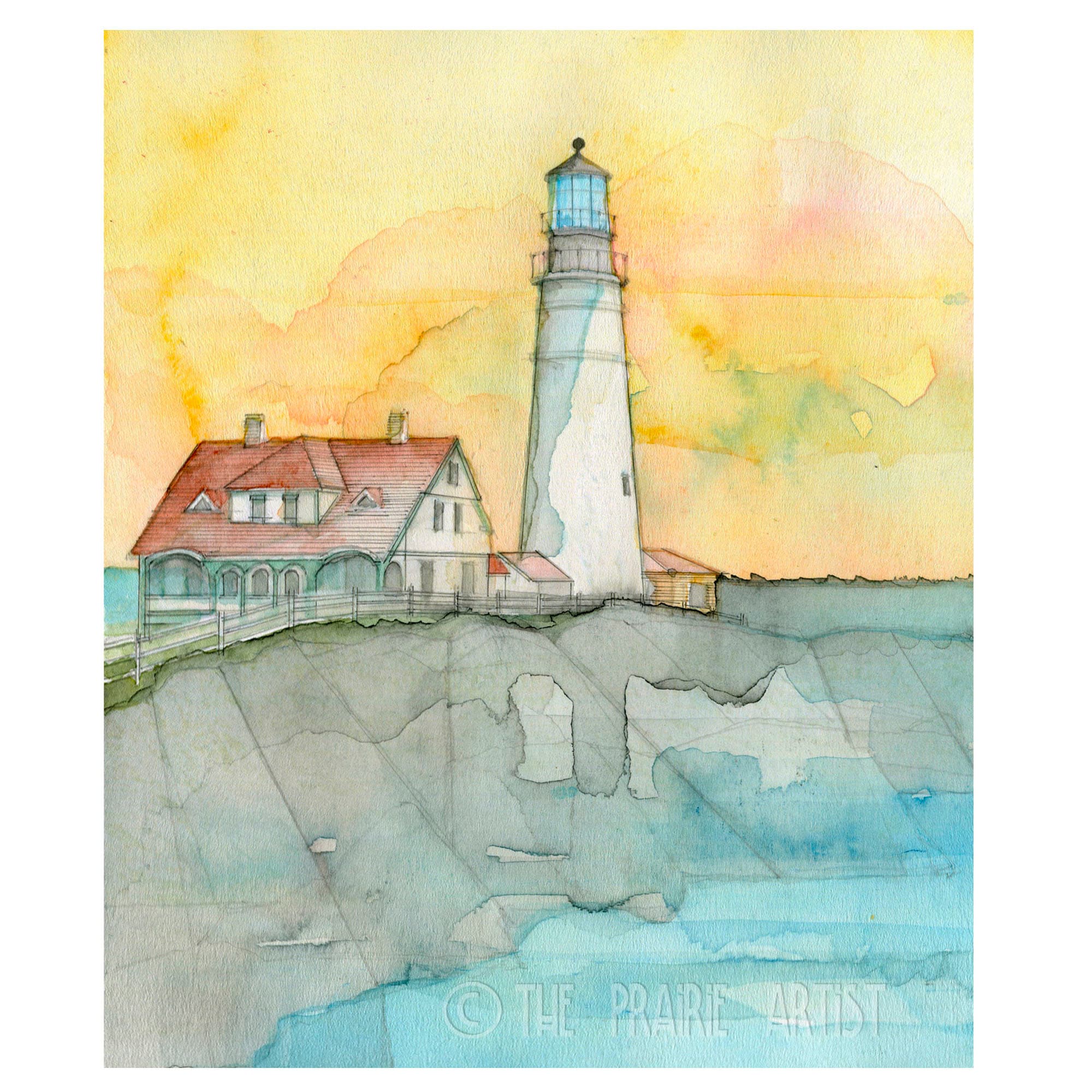 Portland Head Seashore Light Watercolor Print, Cape Elizabeth, Portland ...