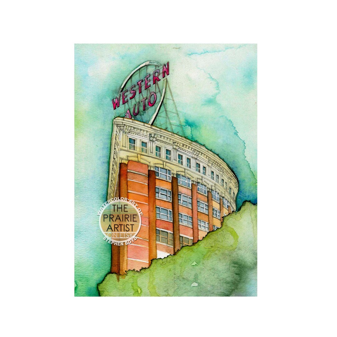 Western Auto Lofts Kansas City Watercolor Art Print, Landmark Lofts, KC ...