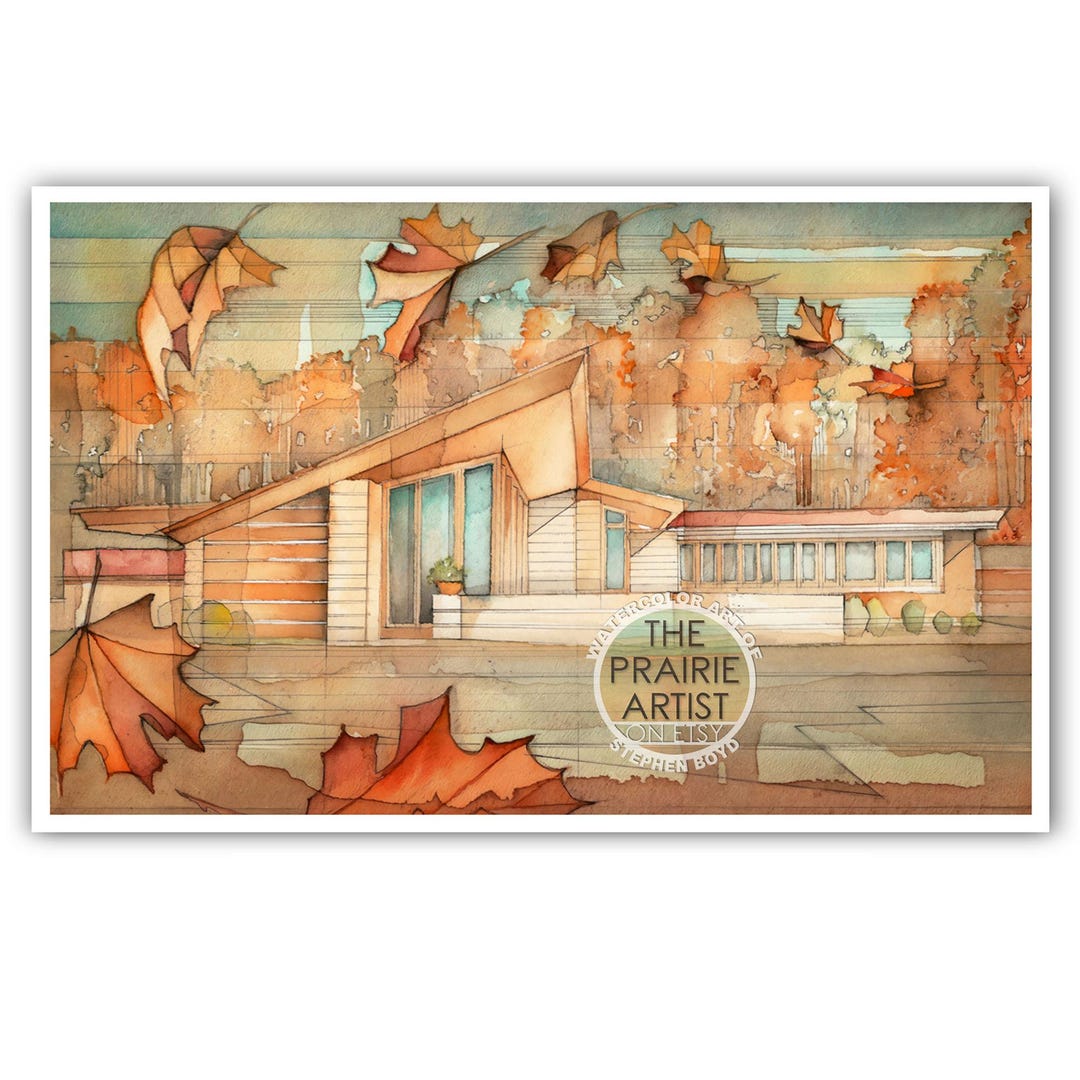 Mantyla House Watercolor Art Print of Lindholm House, Wright Usonian ...
