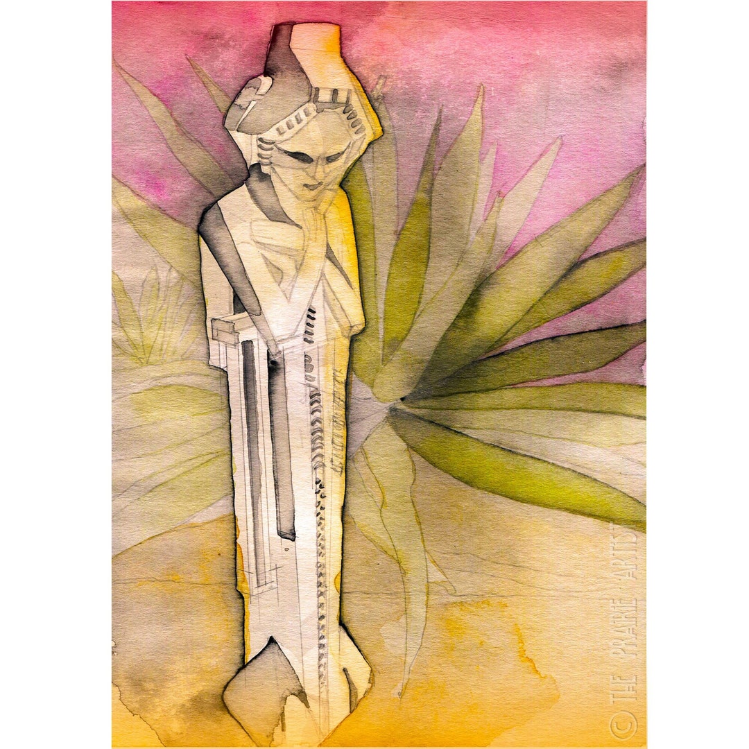 Solemn Sprite Watercolor Art Print, Arizona Biltmore Sculptures ...