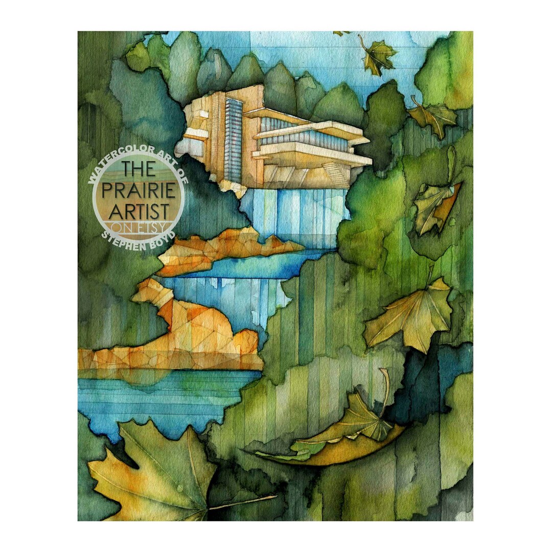 Kaufmann House in Bear Run PA Art Print, Watercolor, Pennsylvania ...