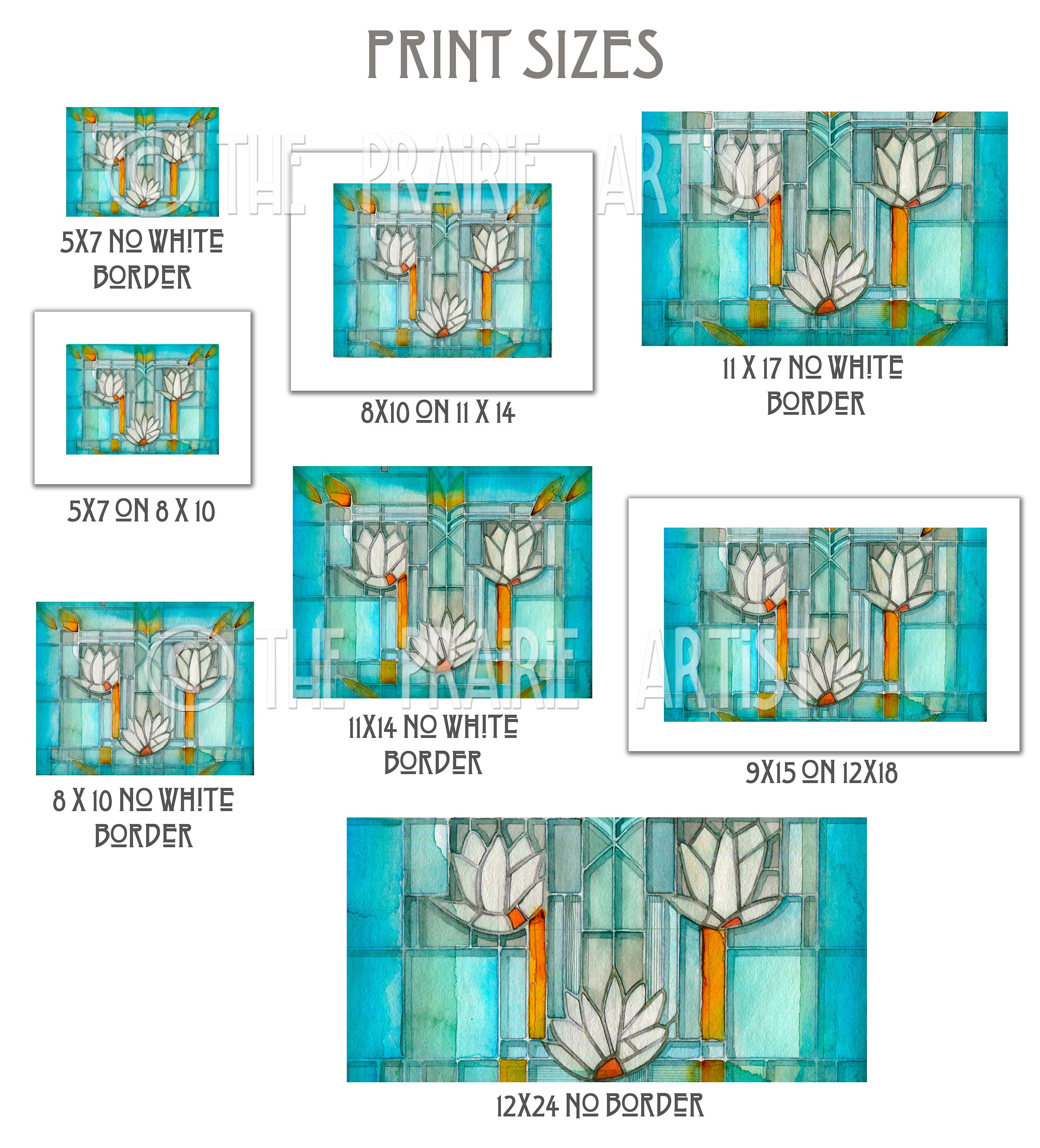 Mission Style Water Lilies Watercolor Stained Glass Inspired - Etsy