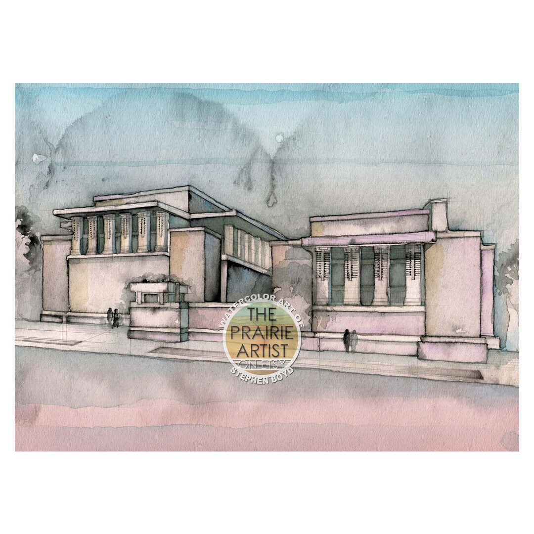 Unity Temple Oak Park Art, Watercolor Print of Wright Church Outside ...