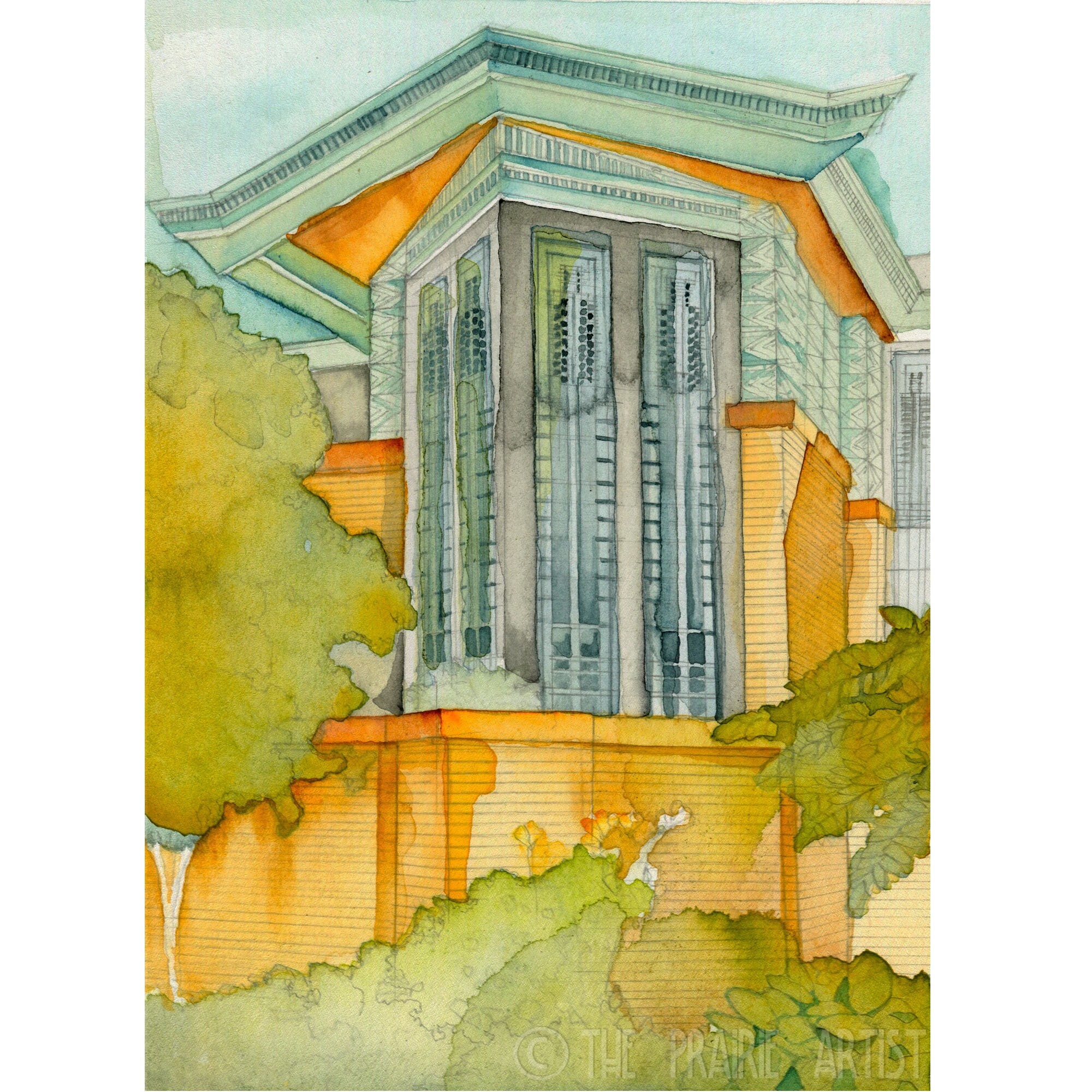 Dana Thomas House Art Print, Watercolor, Wright Architecture ...