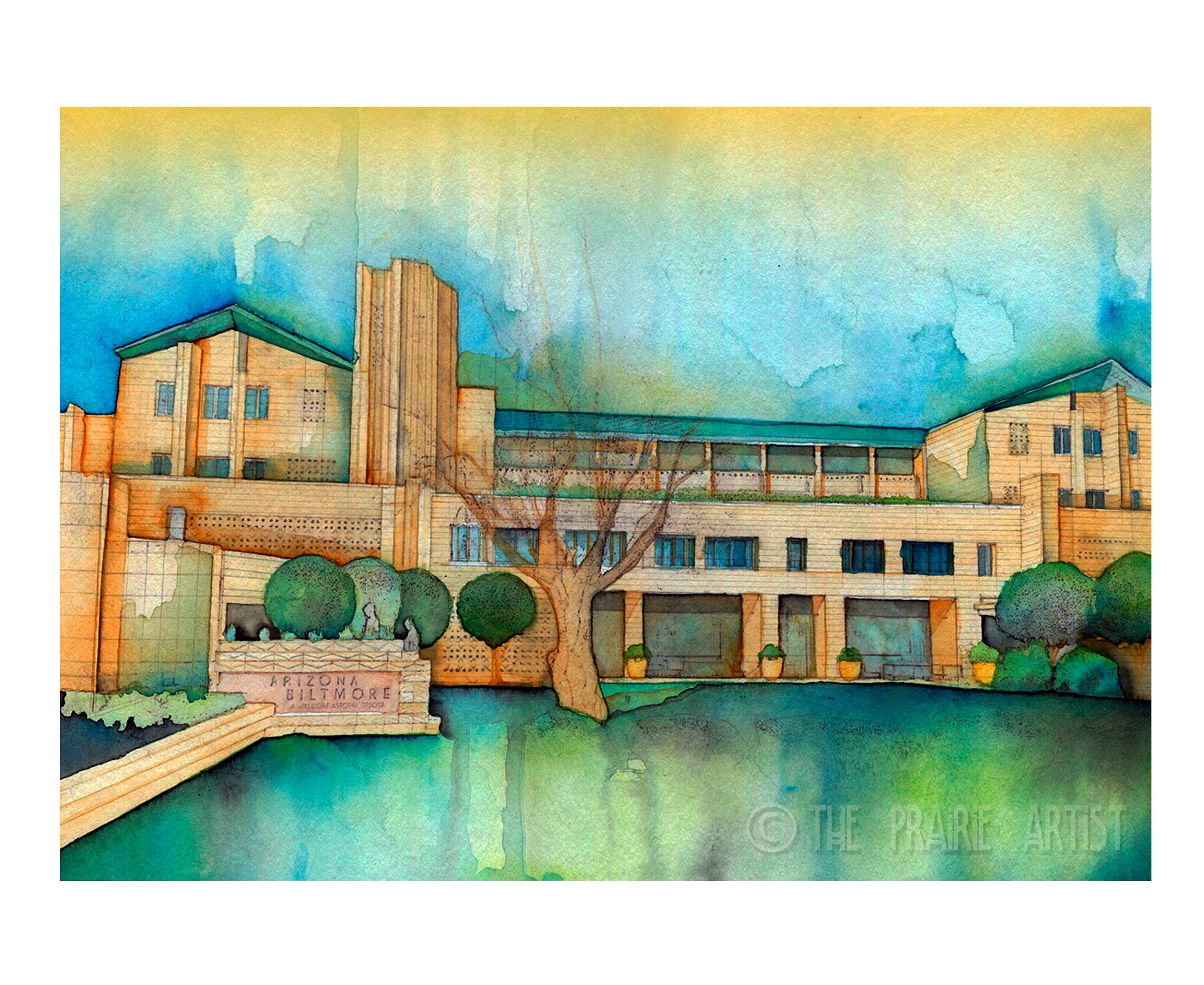 Arizona Biltmore Watercolor Art Print, Phoenix Architectural Artwork ...