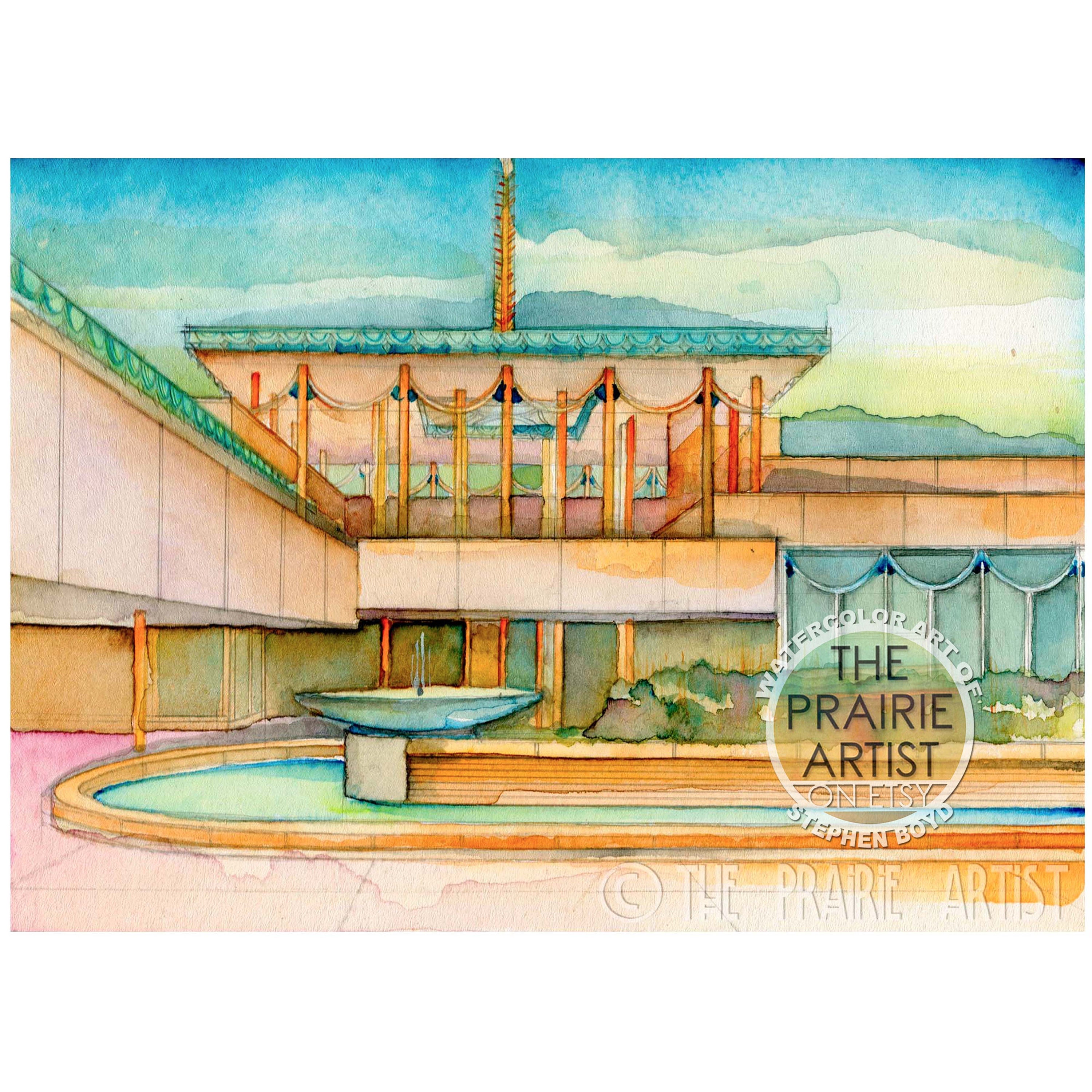 Corbin Education Center Wichita Kansas, Fine Art Watercolor Print ...