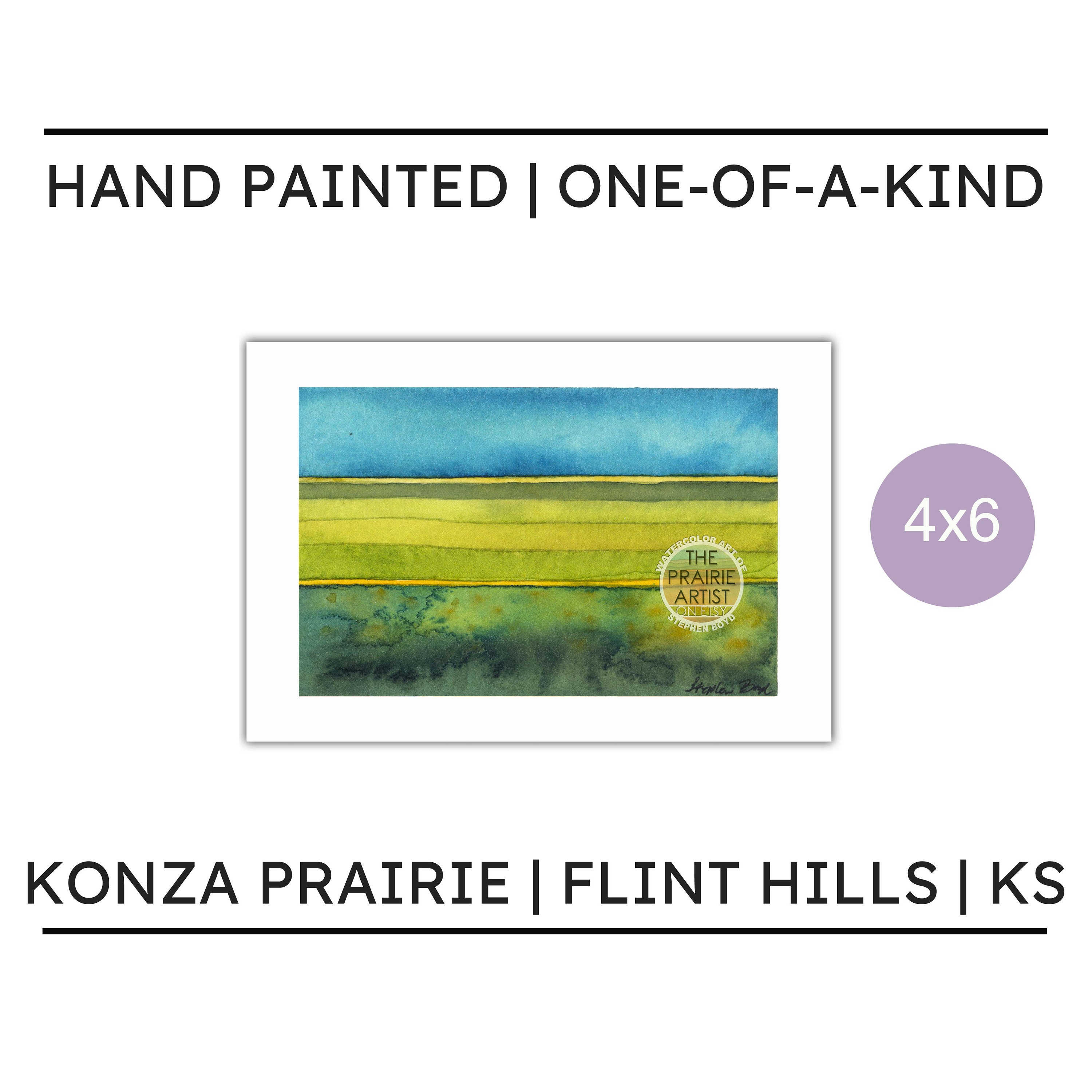 Konza Prairie HAND PAINTED Watercolor Art, Hand Painted 4 X 6 Rolling ...