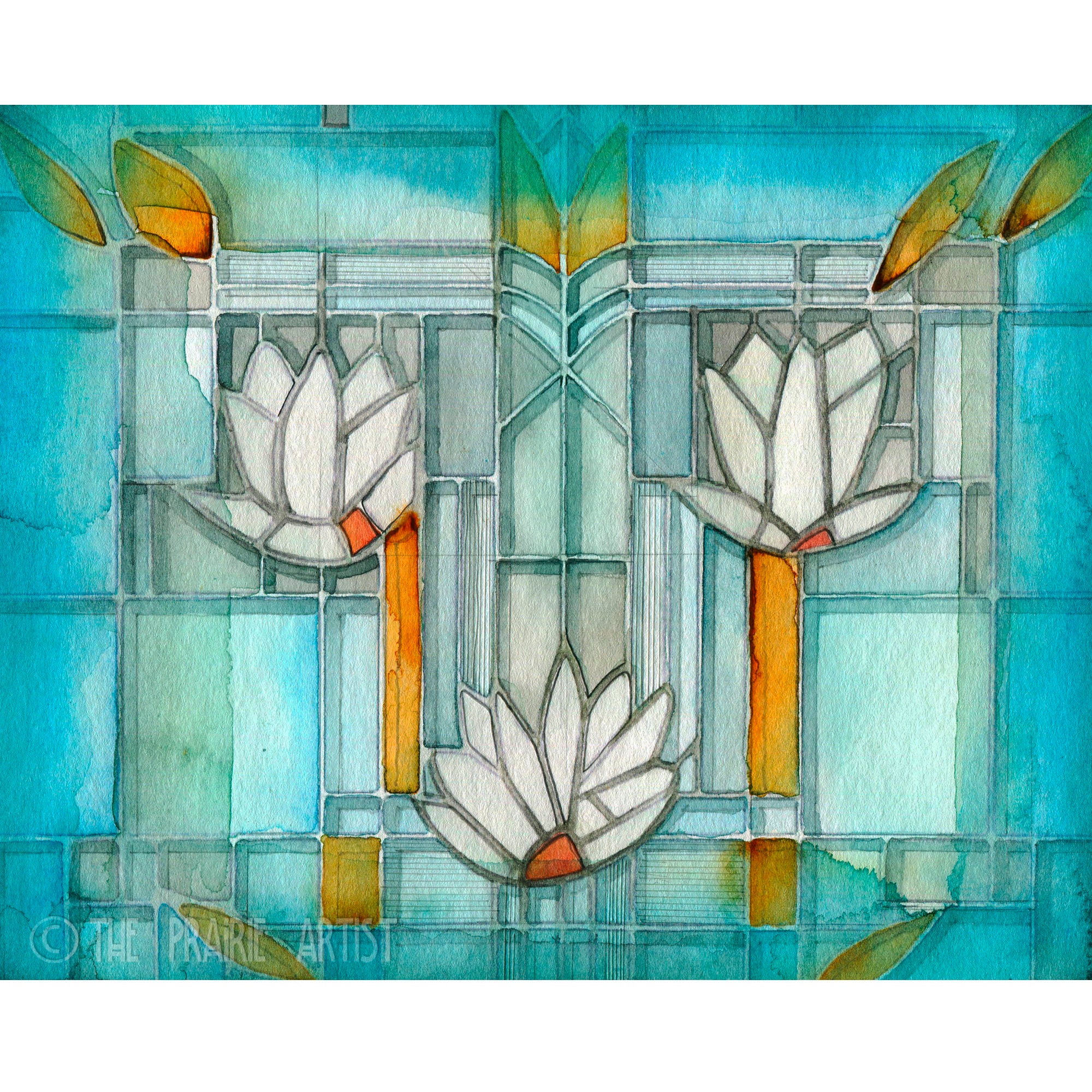 Mission Style Water Lilies Watercolor Stained Glass Inspired - Etsy